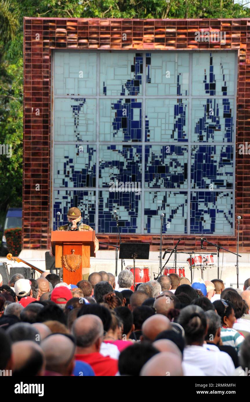 The Commander of the Cuba Revolution, Ramiro Valdes, delivers a speech ...