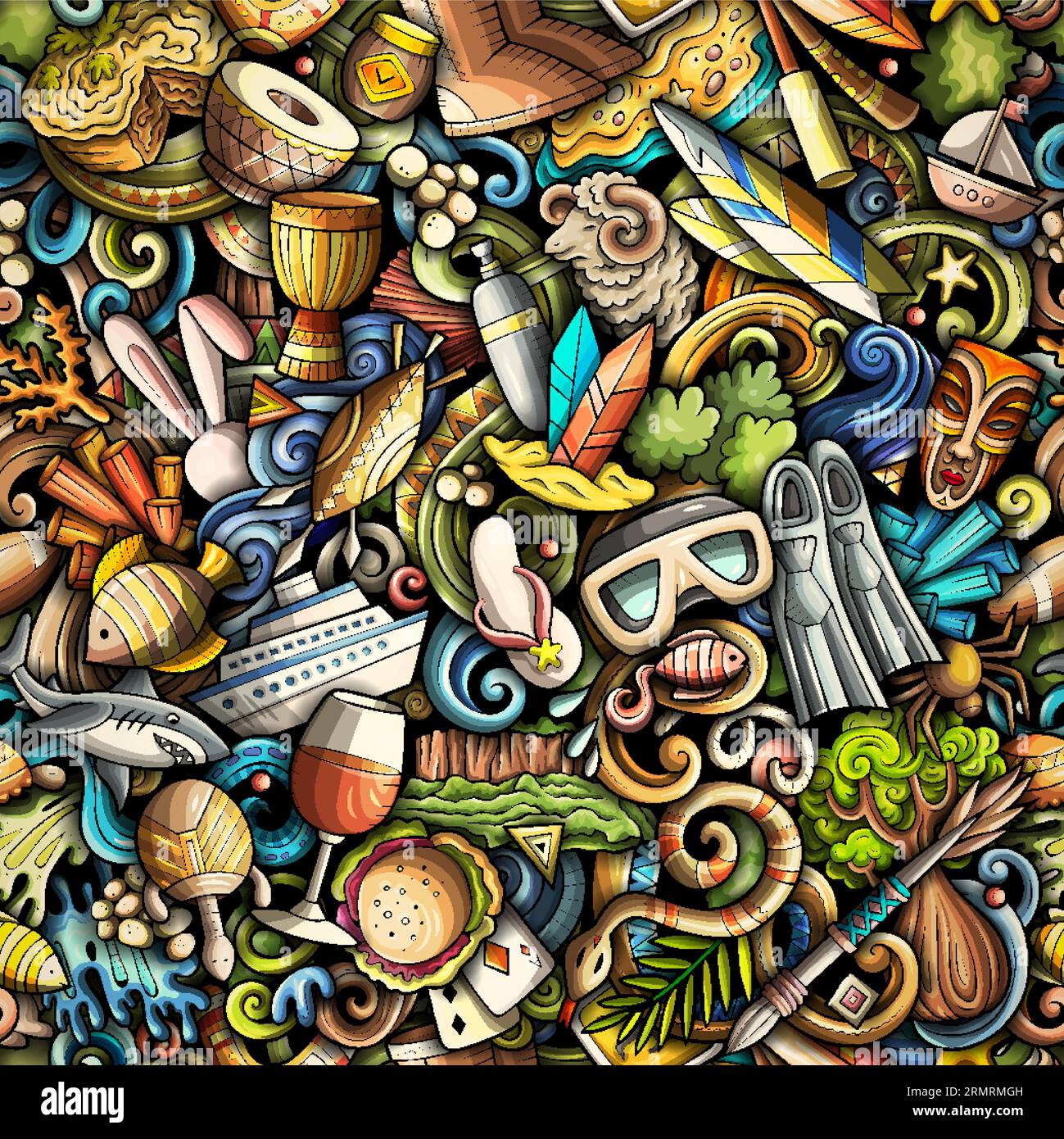 Cartoon doodles Australia seamless pattern. Backdrop with Australian ...