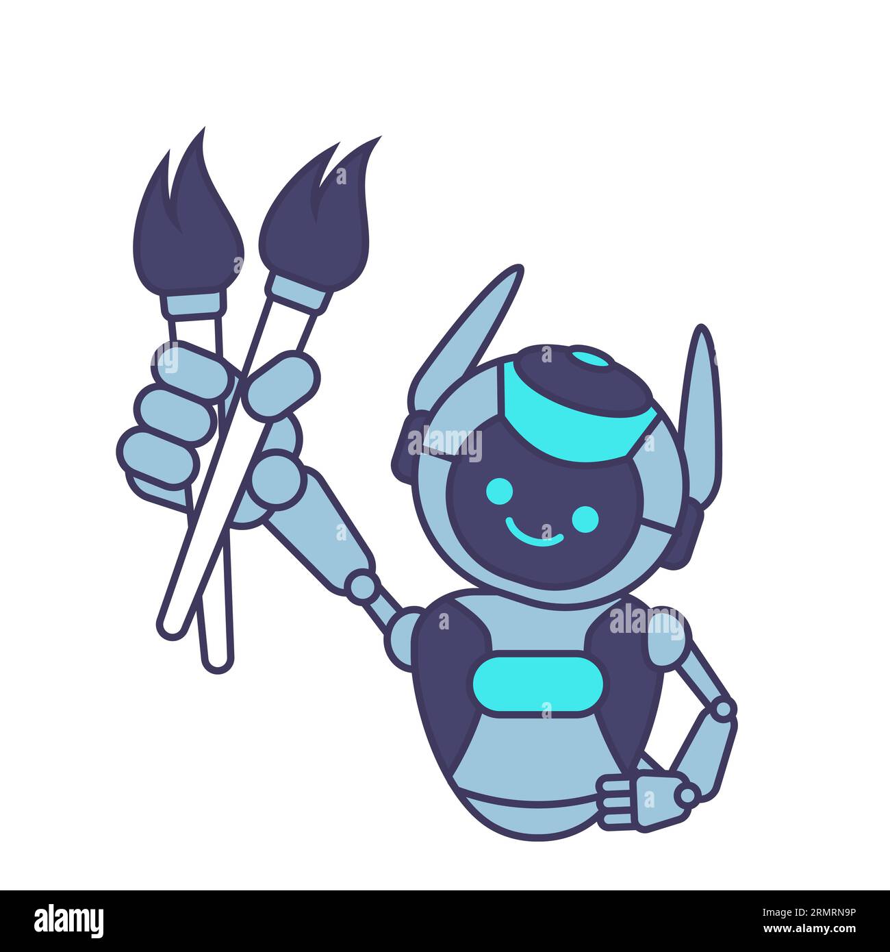 Robot holding paint brush vector illustration. Cartoon robot character ...