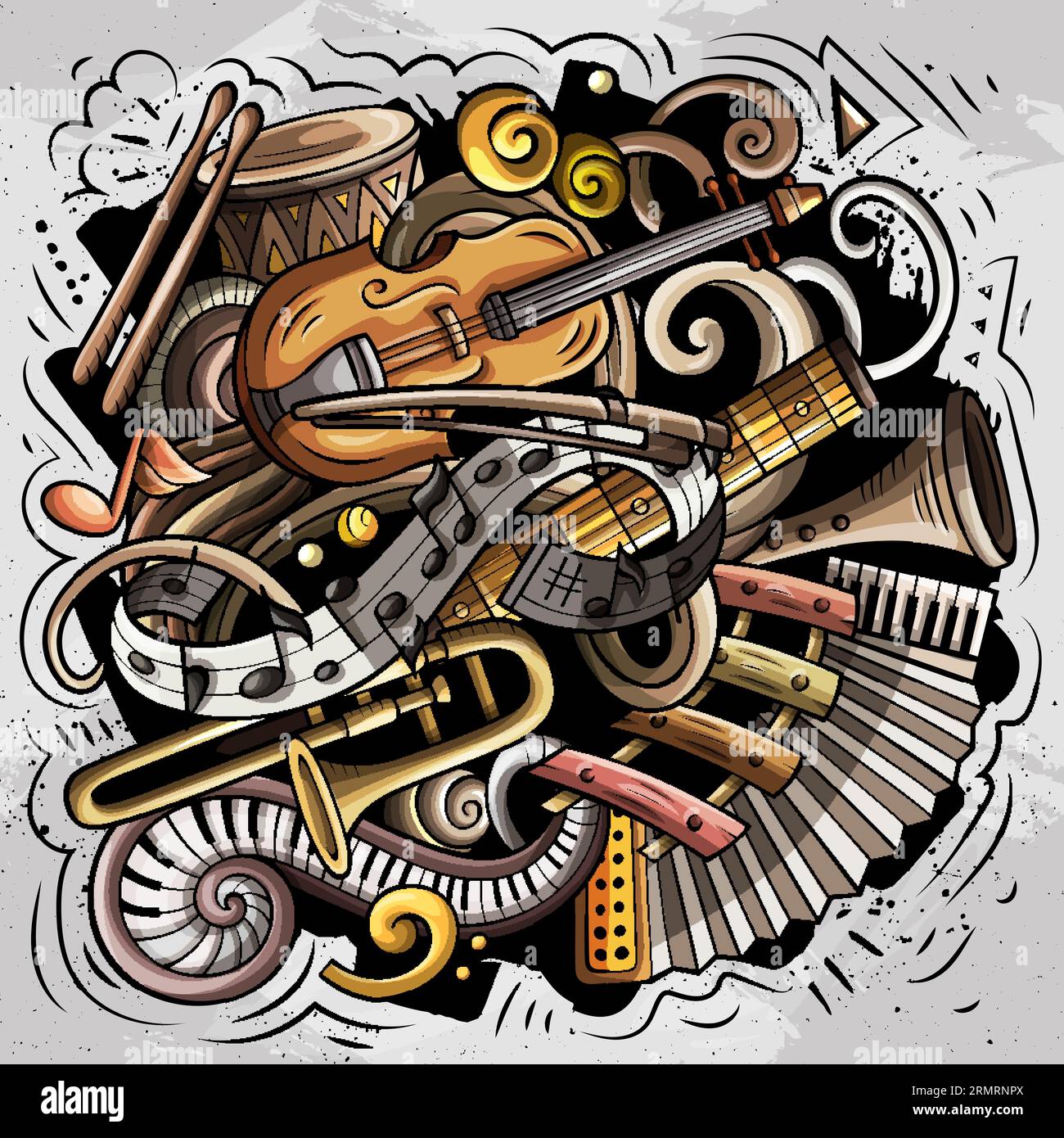 Cartoon vector doodles Classic music illustration. Colorful, detailed ...