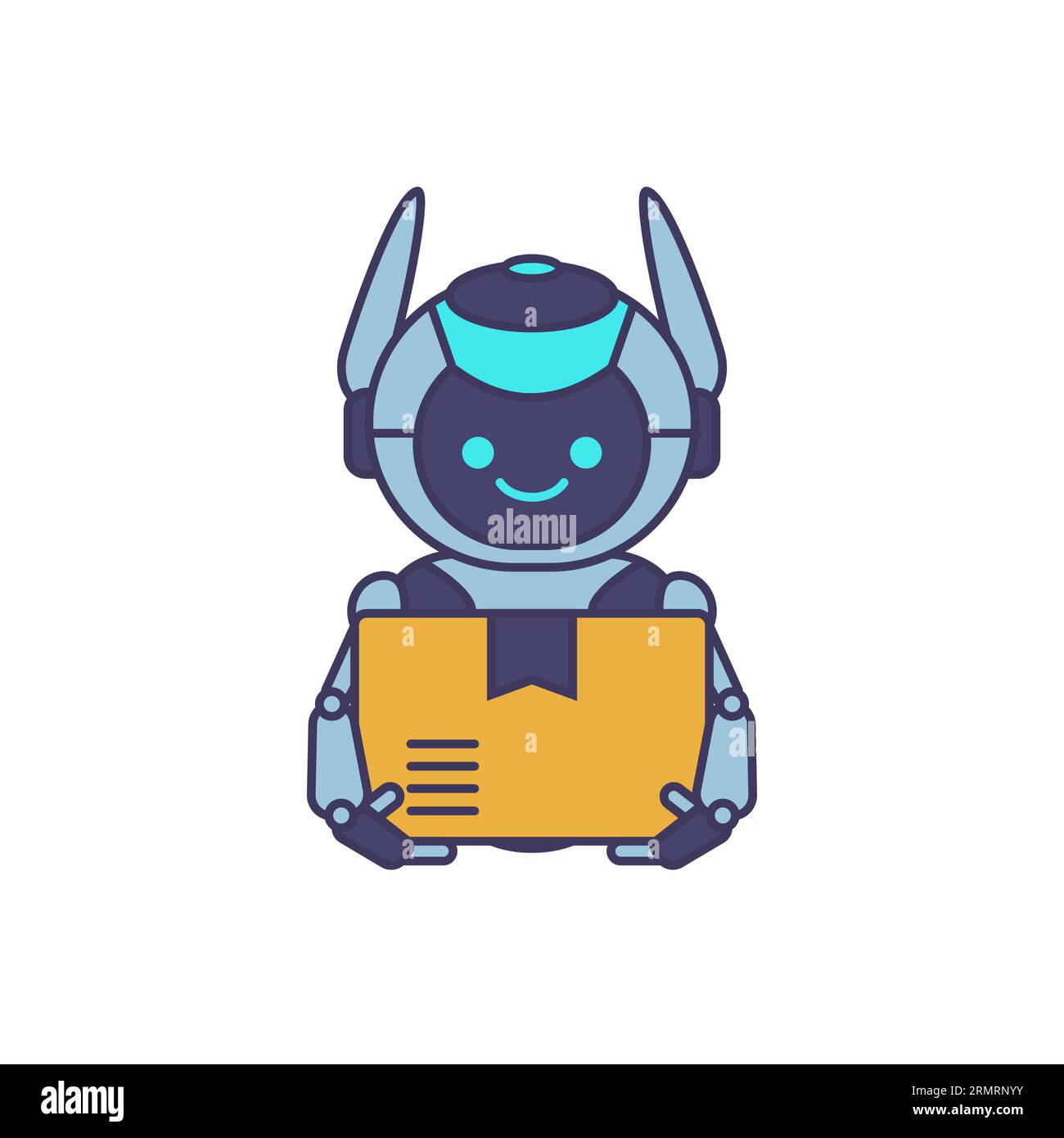 Robot mascot delivering package illustration. Robot carrying parcel ...
