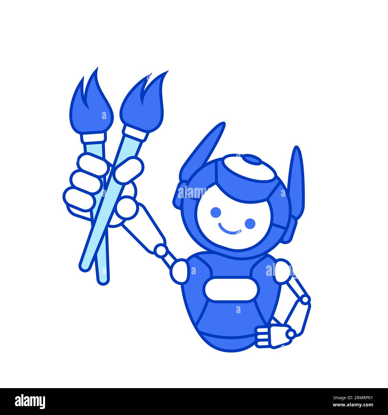 Robot holding paint brush vector illustration. Cartoon robot character ...