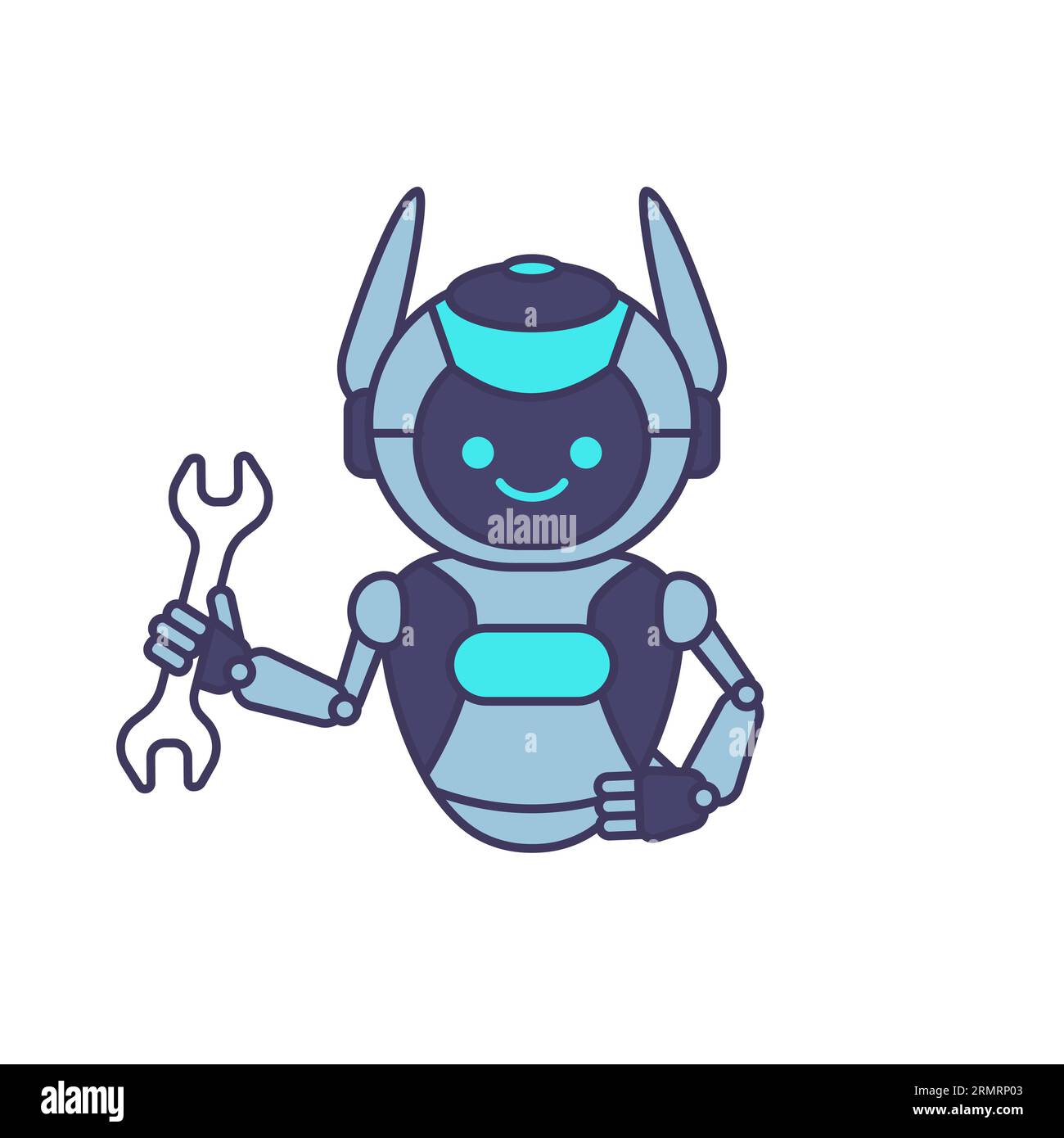 Robot holding wrench vector illustration. Robot character pose illustration Stock Vector Image ...