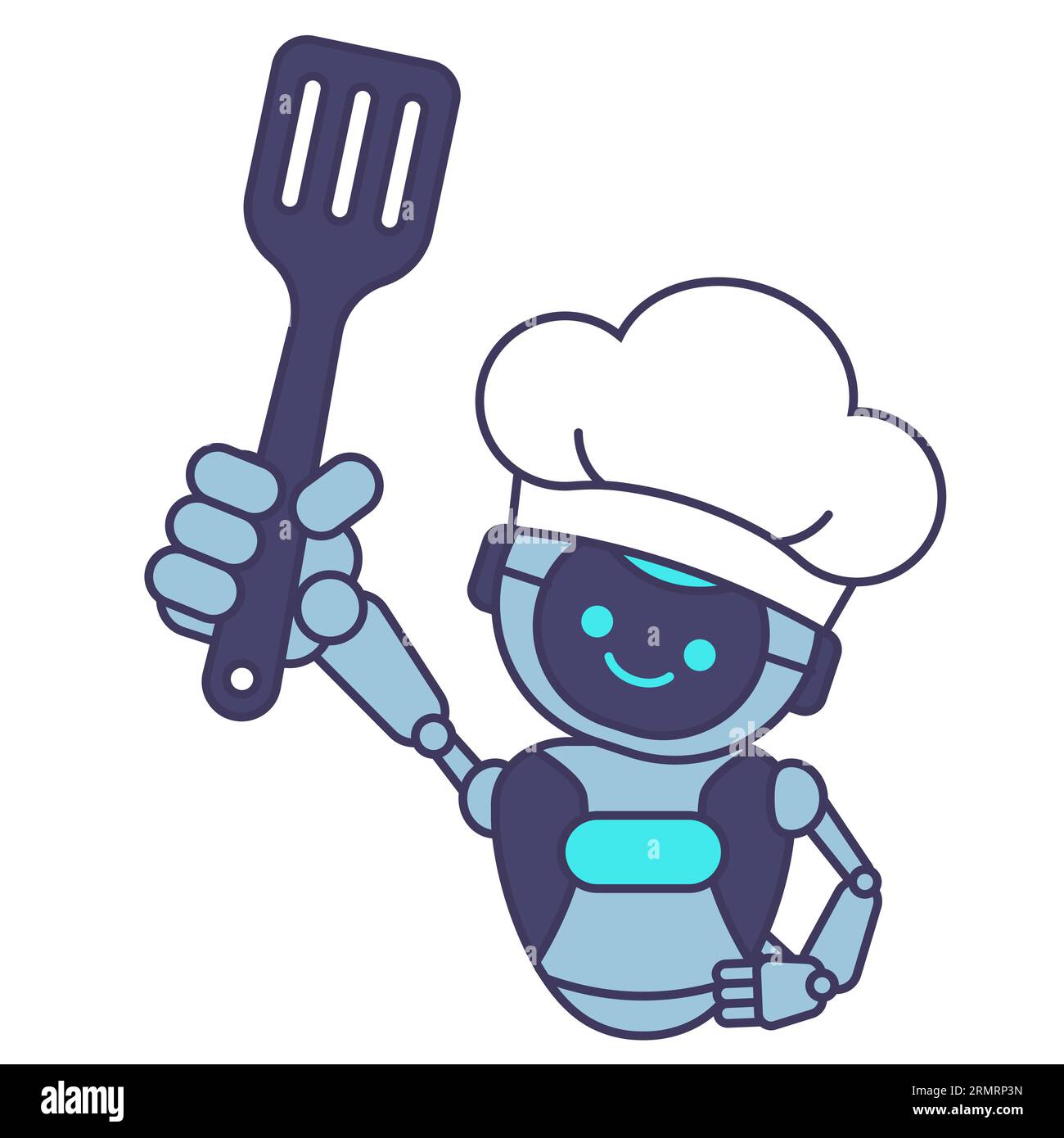 Robot chef holding spatula vector illustration. Robot chef mascot ...