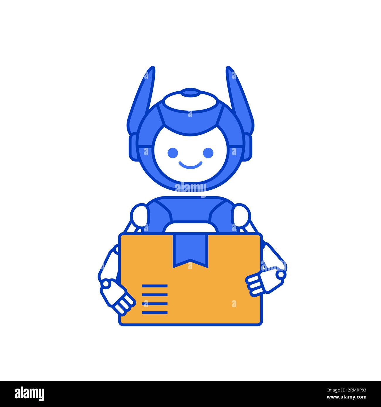 Robot mascot delivering package illustration. Robot carrying parcel ...