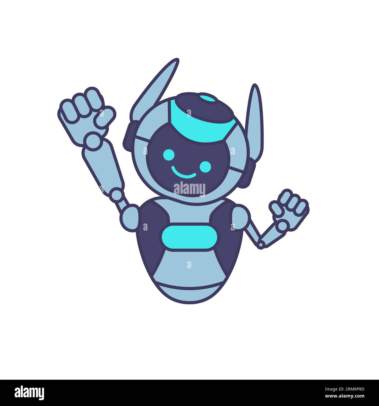 Robot character pose illustration. Happy robot jumping and cheering ...