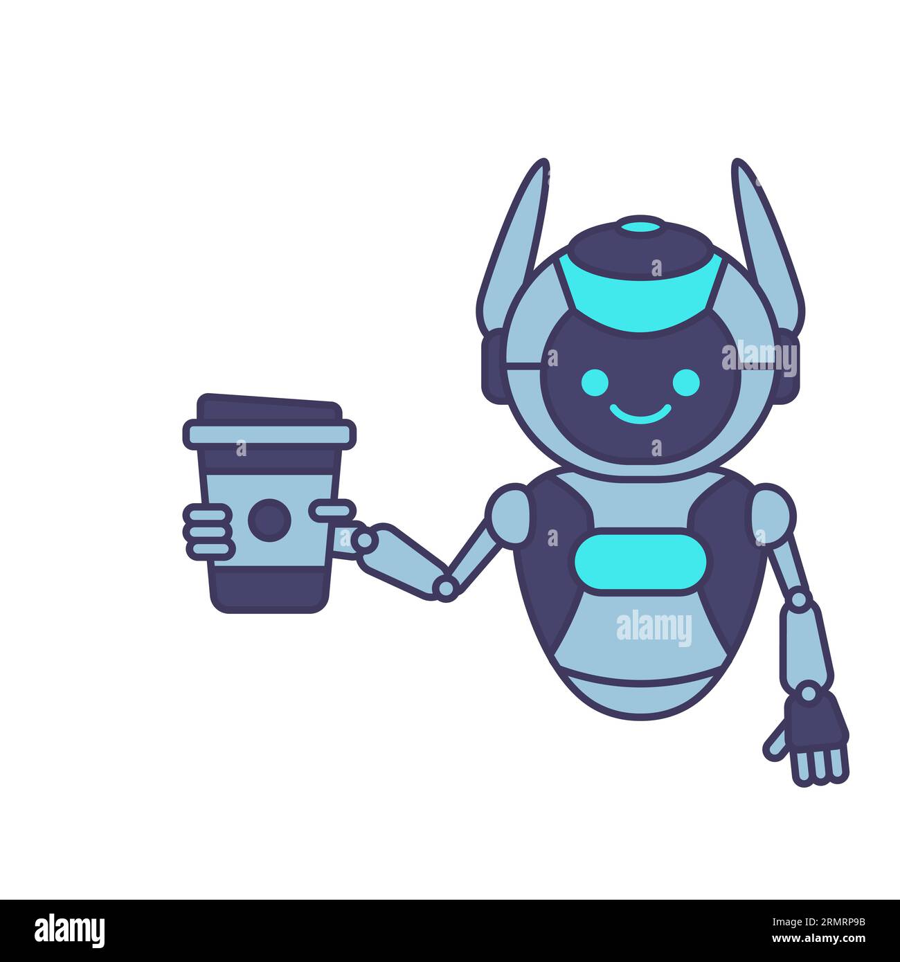 Robot carrying coffee cup vector illustration. Robot mascot character ...