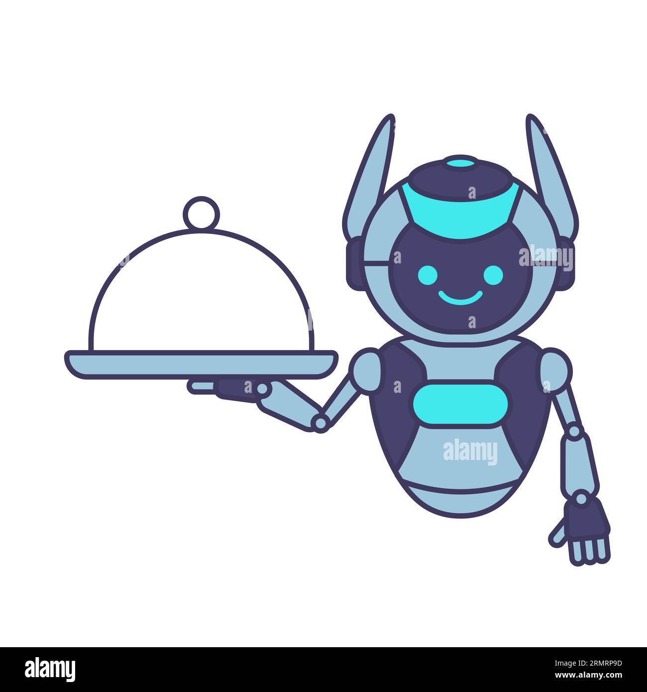 Robot carrying covered plate for serving vector illustration. Waiter ...