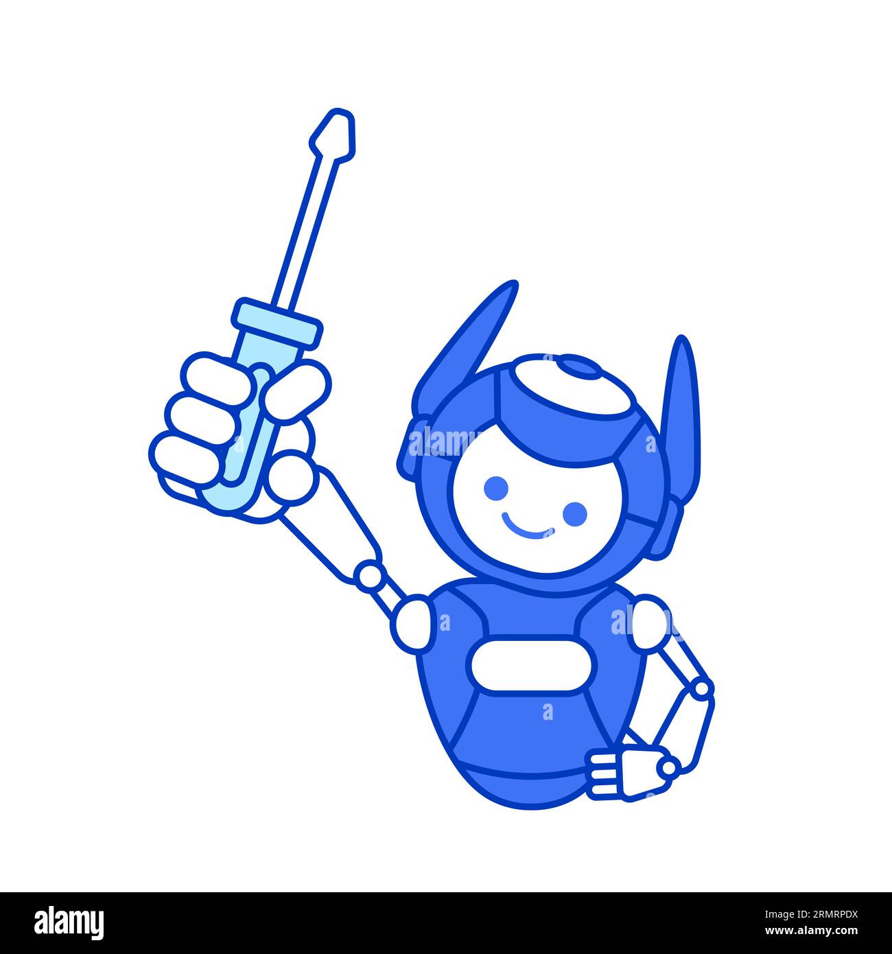 Robot mascot holding screwdriver vector illustration. Robot character ...