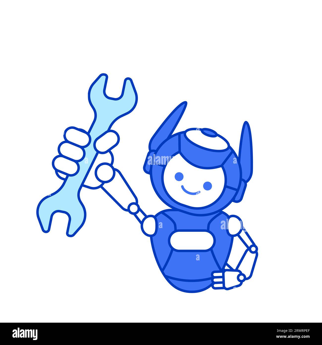 Robot holding wrench vector illustration. Robot character pose ...