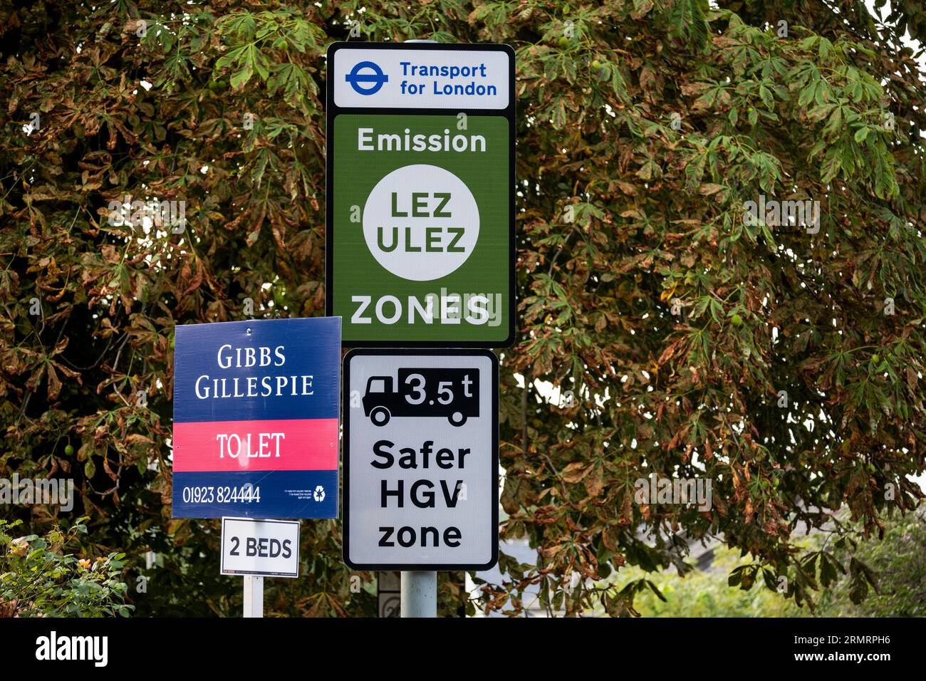 London, UK. 30 August 2023. Signage for the Ultra Low Emission Zone ...