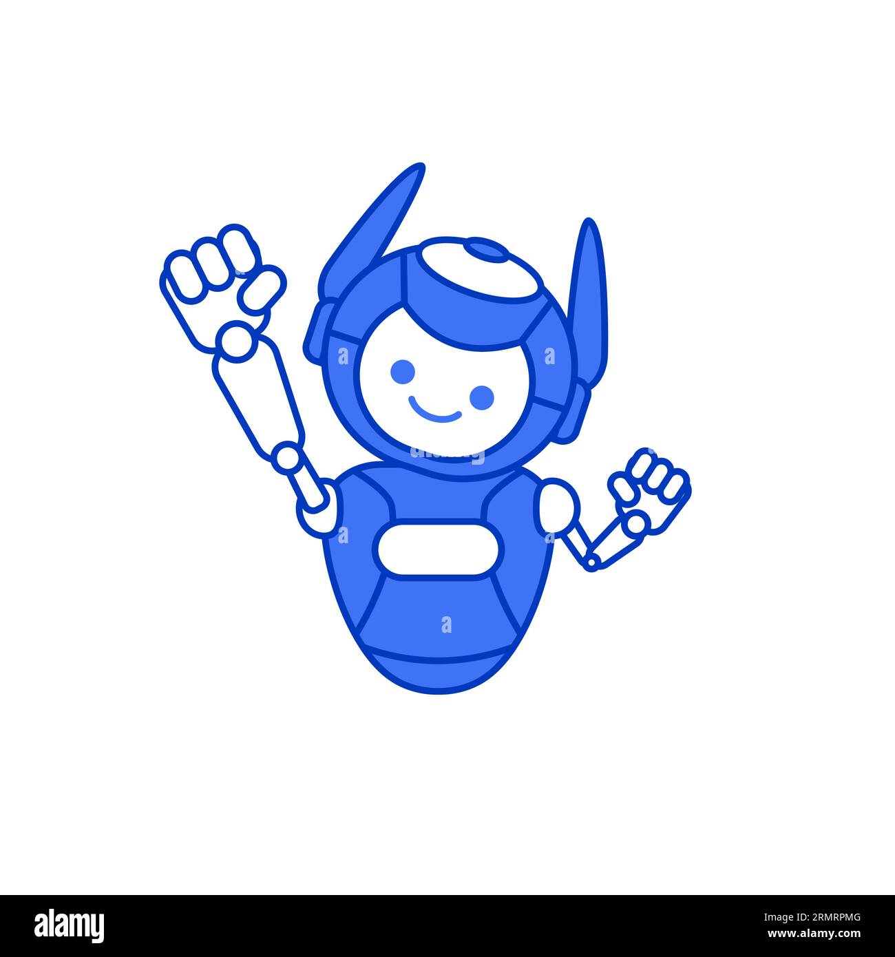Robot character pose illustration. Happy robot jumping and cheering ...