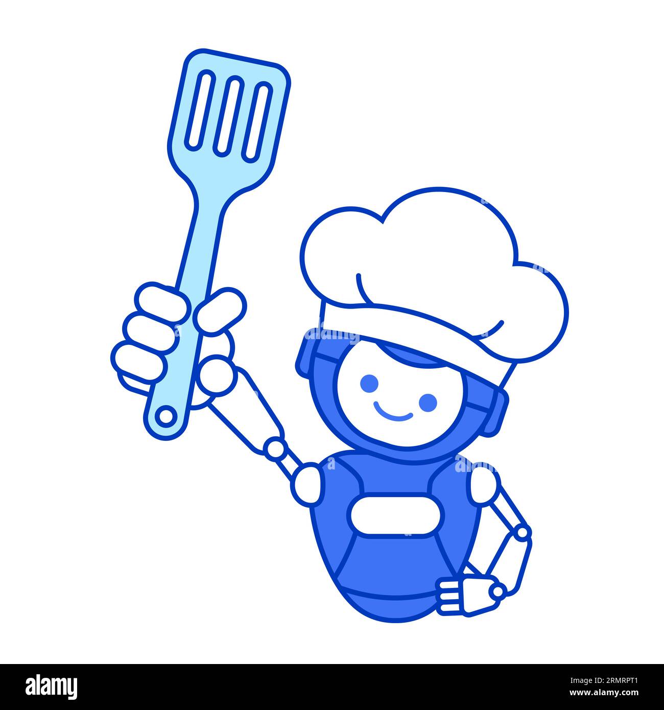 Robot chef holding spatula vector illustration. Robot chef mascot ...