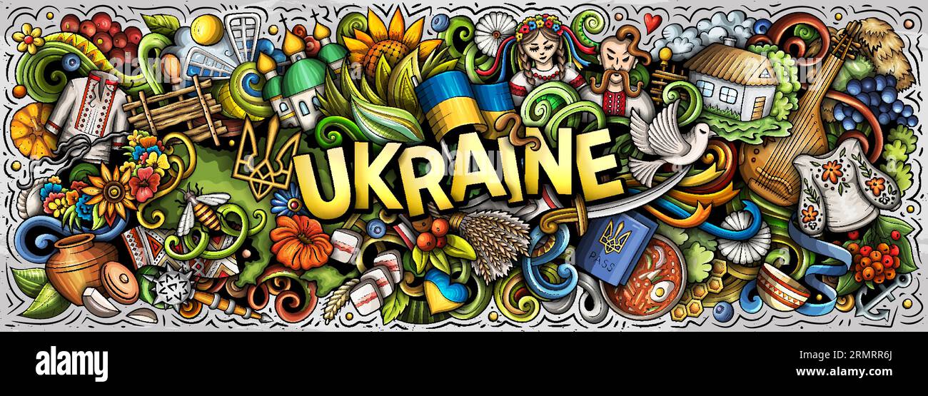 Vector illustration with Ukraine theme doodles. Vibrant and eye ...
