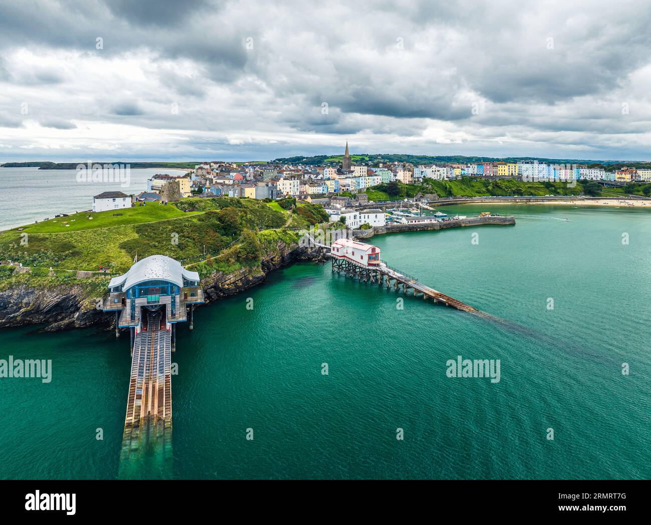 RNLI Tenby Lifeboat Station from a drone, Tenby, Pembrokeshire, Wales ...