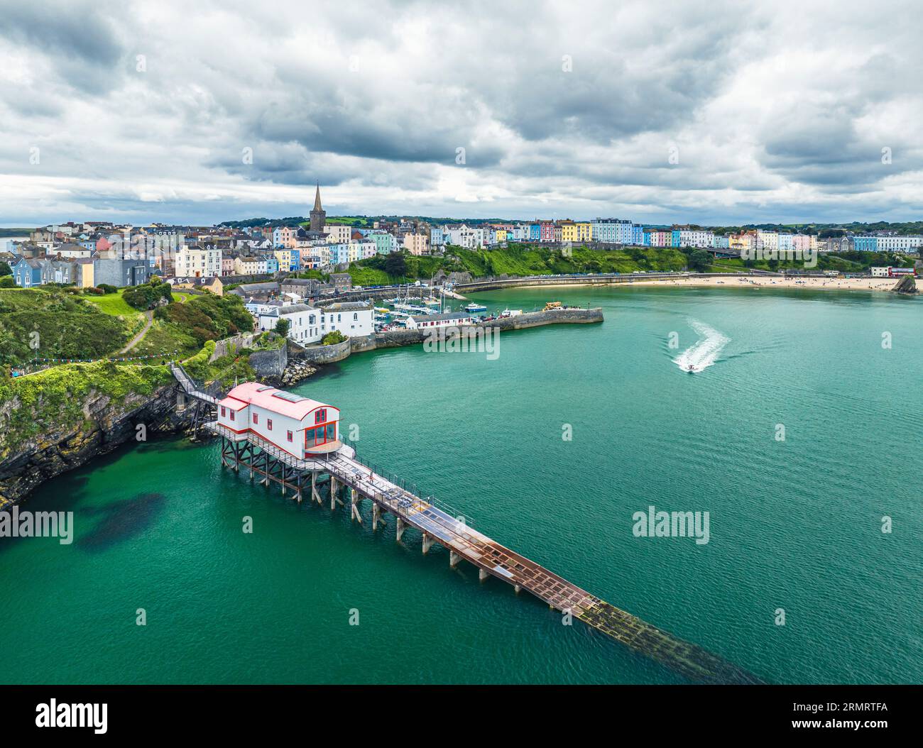 RNLI Tenby Lifeboat Station from a drone, Tenby, Pembrokeshire, Wales ...