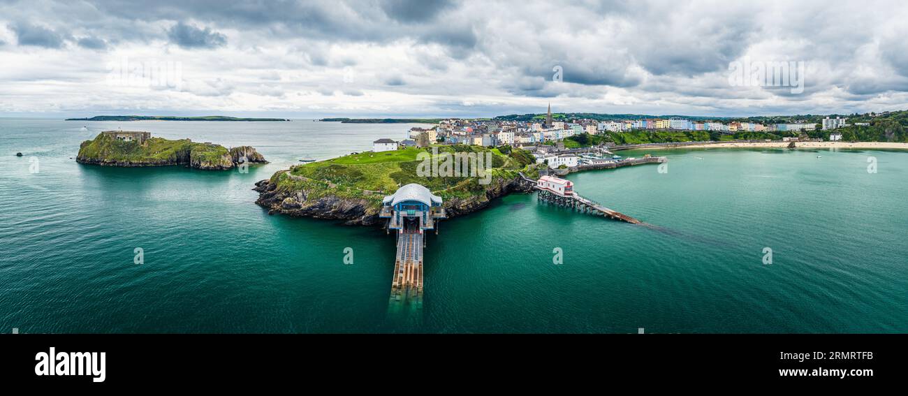 RNLI Tenby Lifeboat Station from a drone, Tenby, Pembrokeshire, Wales ...