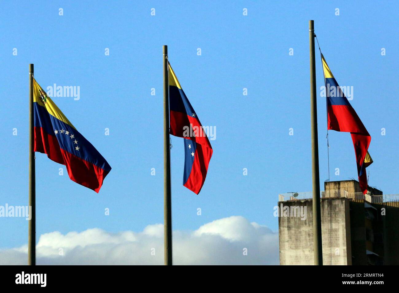 (140803) -- CARACAS, Aug. 3, 2014 -- National flags of Venezuela are ...