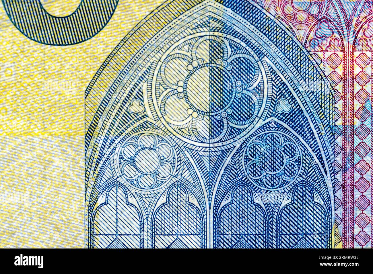 Twenty euros orange color photographed close-up, details of the genuine ...