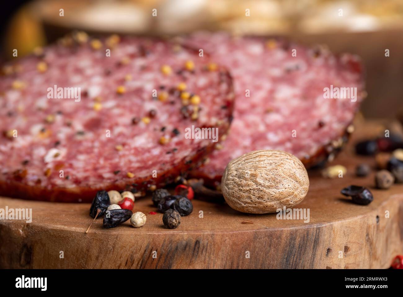 Sliced salami using beef meat with spices, fresh and delicious beef ...