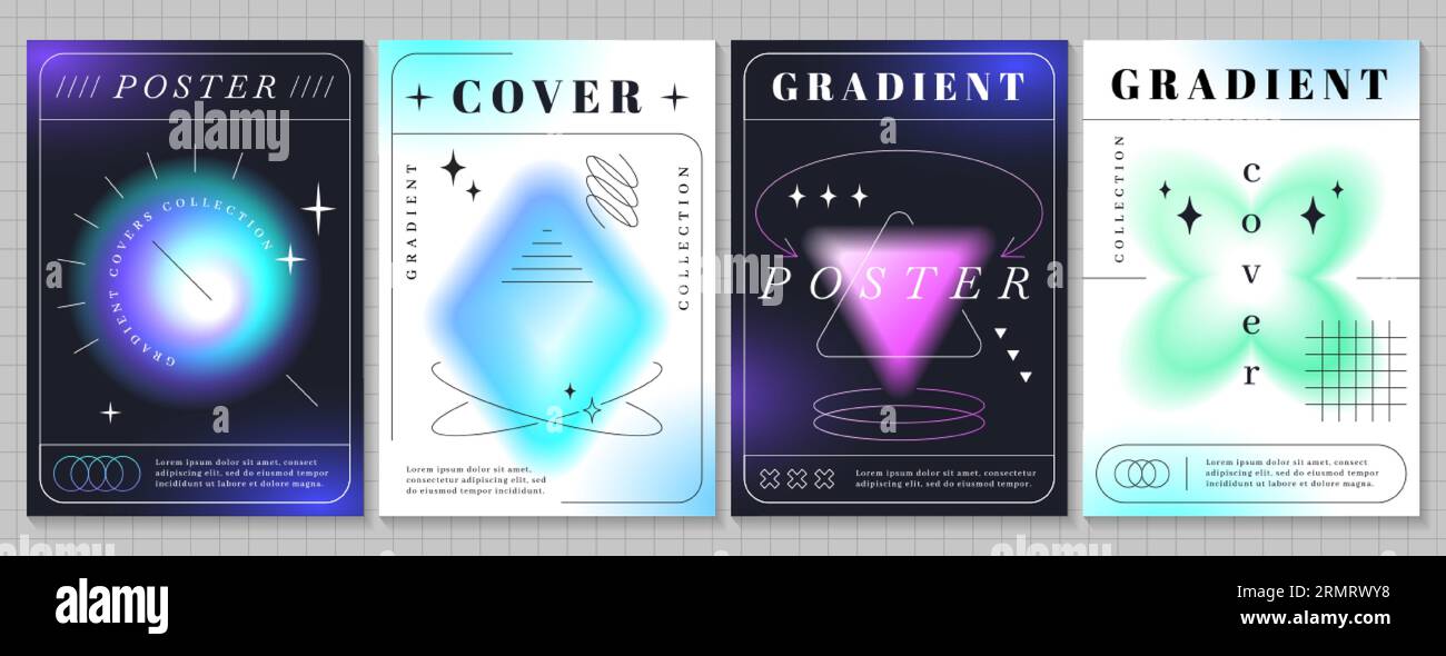 Trendy modern gradient posters with blurred geometric shapes. Blurry ...