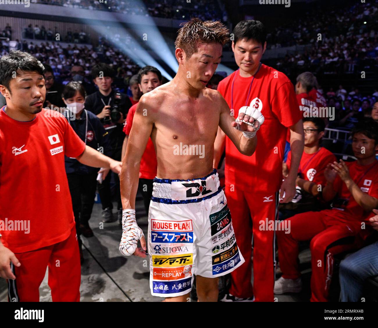 Tokyo, Japan. 25th July, 2023. Japan's Satoshi Shimizu walks out after losing the WBO ...