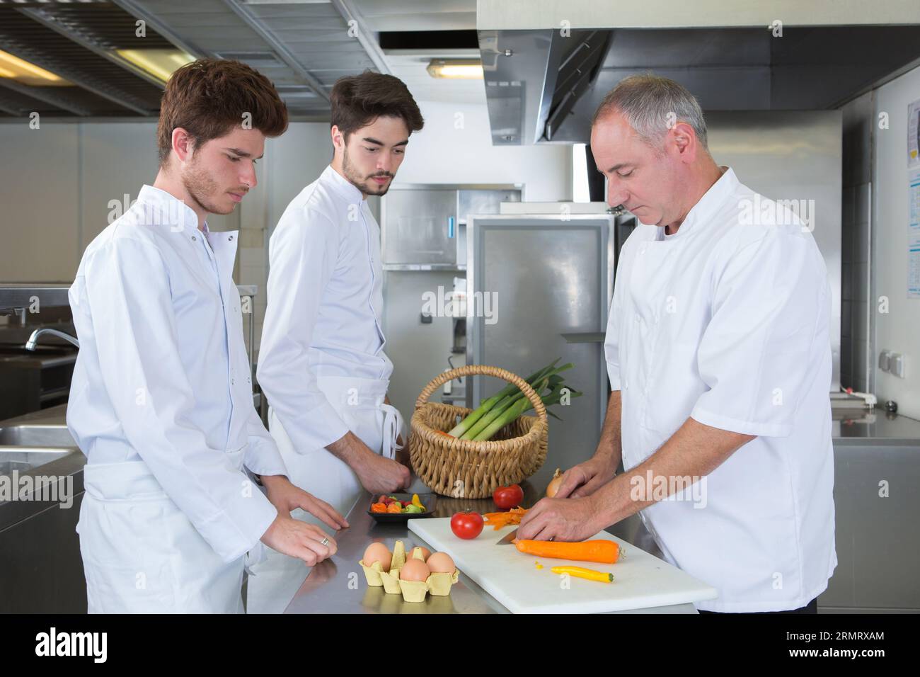 young chefs training with experienced professional Stock Photo - Alamy