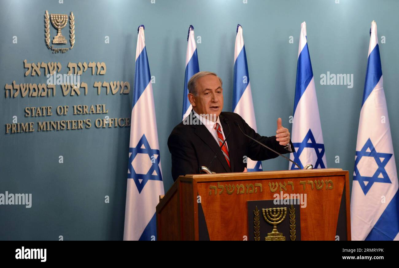 JERUSALEM, Aug. 6, 2014 -- Israeli Prime Minister Benjamin Netanyahu ...