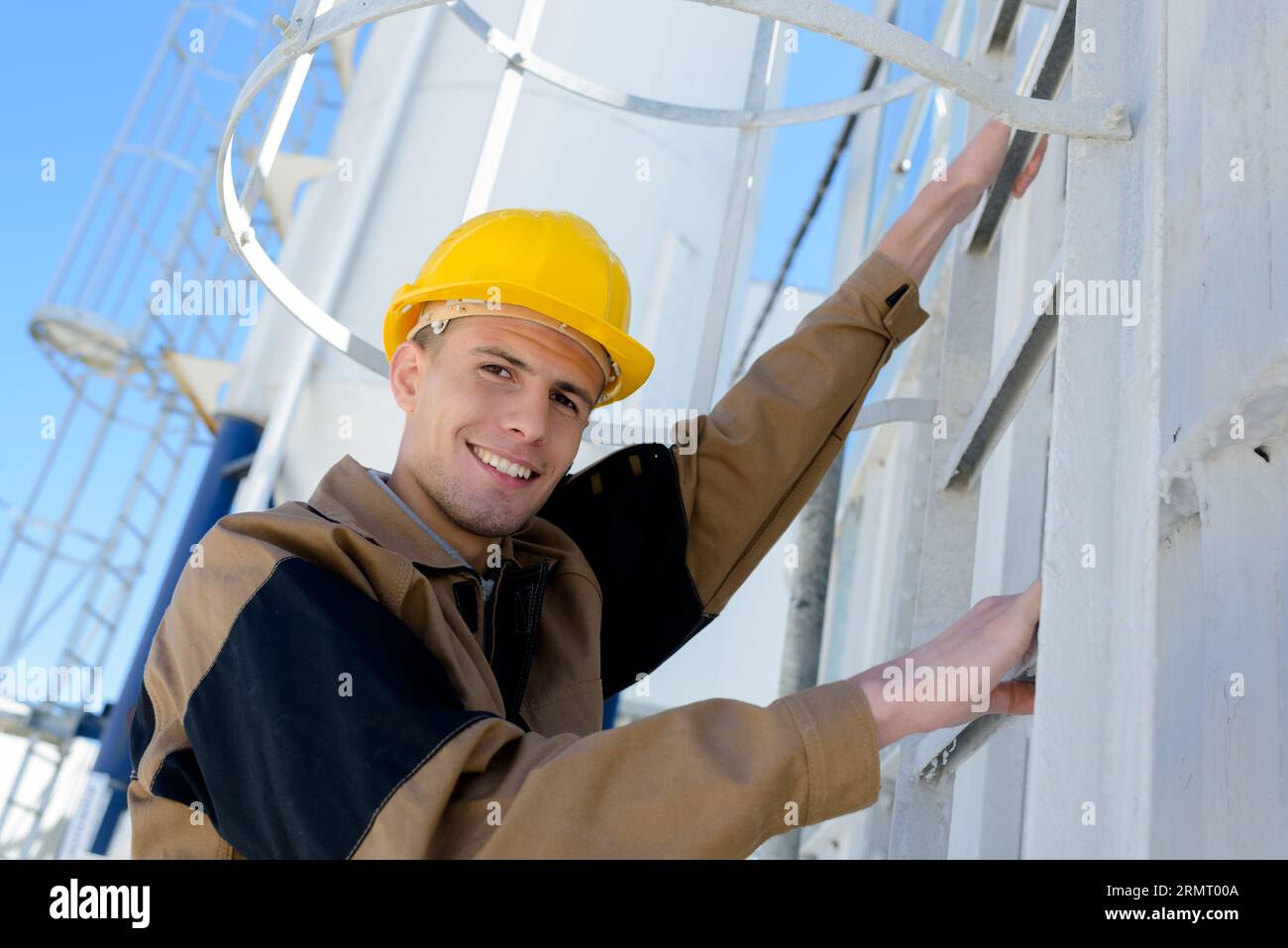 Old man up ladder hi-res stock photography and images - Alamy
