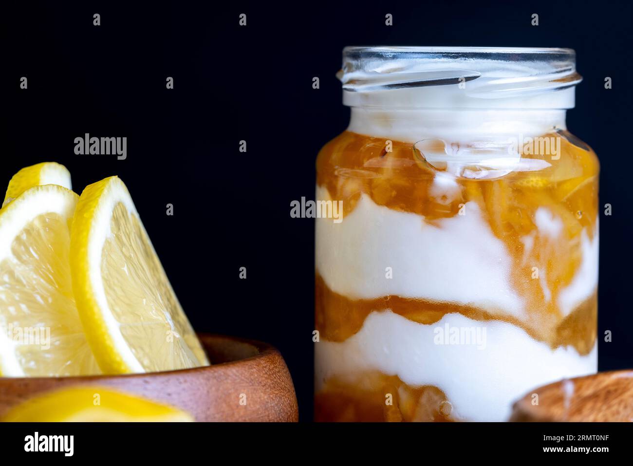 Yogurt made from fresh milk with the addition of sweet lemon jam and ...
