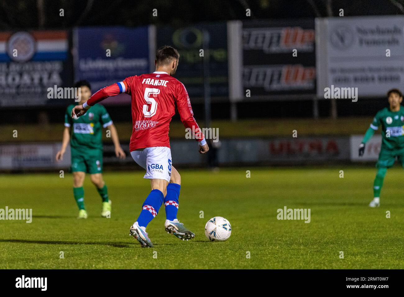 Sunshine North, Australia. 29 August, 2023. Melbourne Knights defender ...