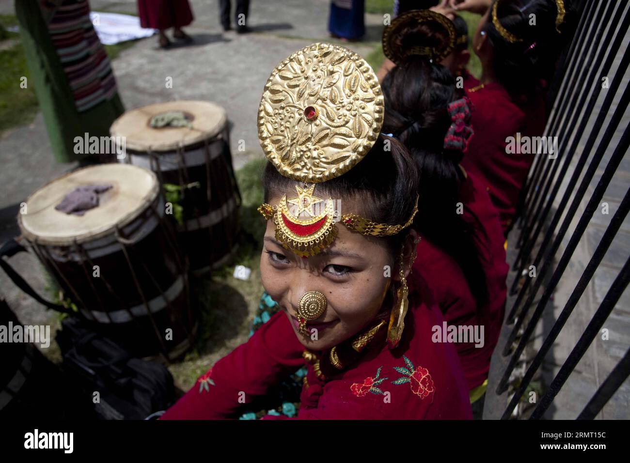 (140809) -- KATHMANDU, -- Nepalese indigenous girls attend a program to ...