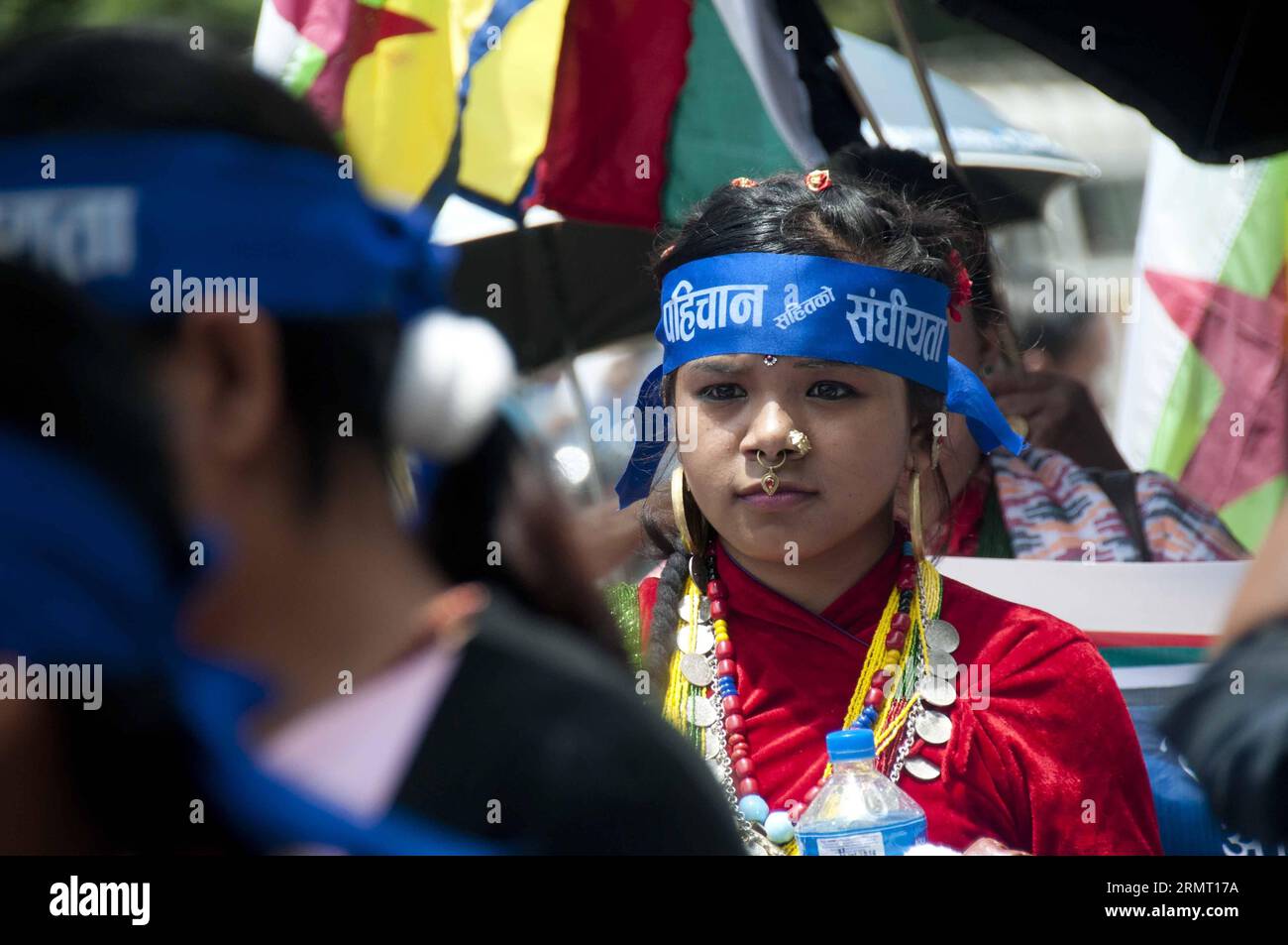 (140809) -- KATHMANDU, -- Nepalese indigenous girls attend a program to ...