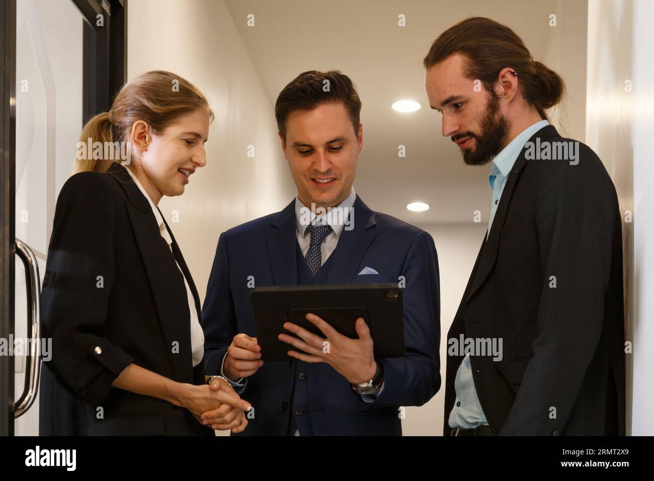 Business team working on master plan. Happy smiling businessman and ...