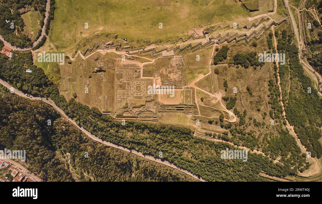 Top view of the inca ruins of Sacsayhuaman on the outskirts of Cusco ...