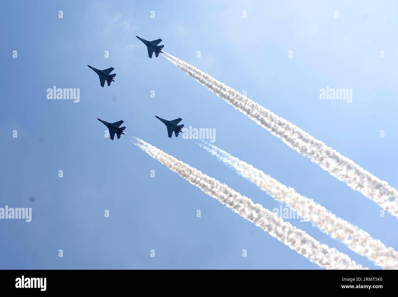 (140817) -- JAKARTA, -- Indonesian Air Force jet fighters fly over the ...