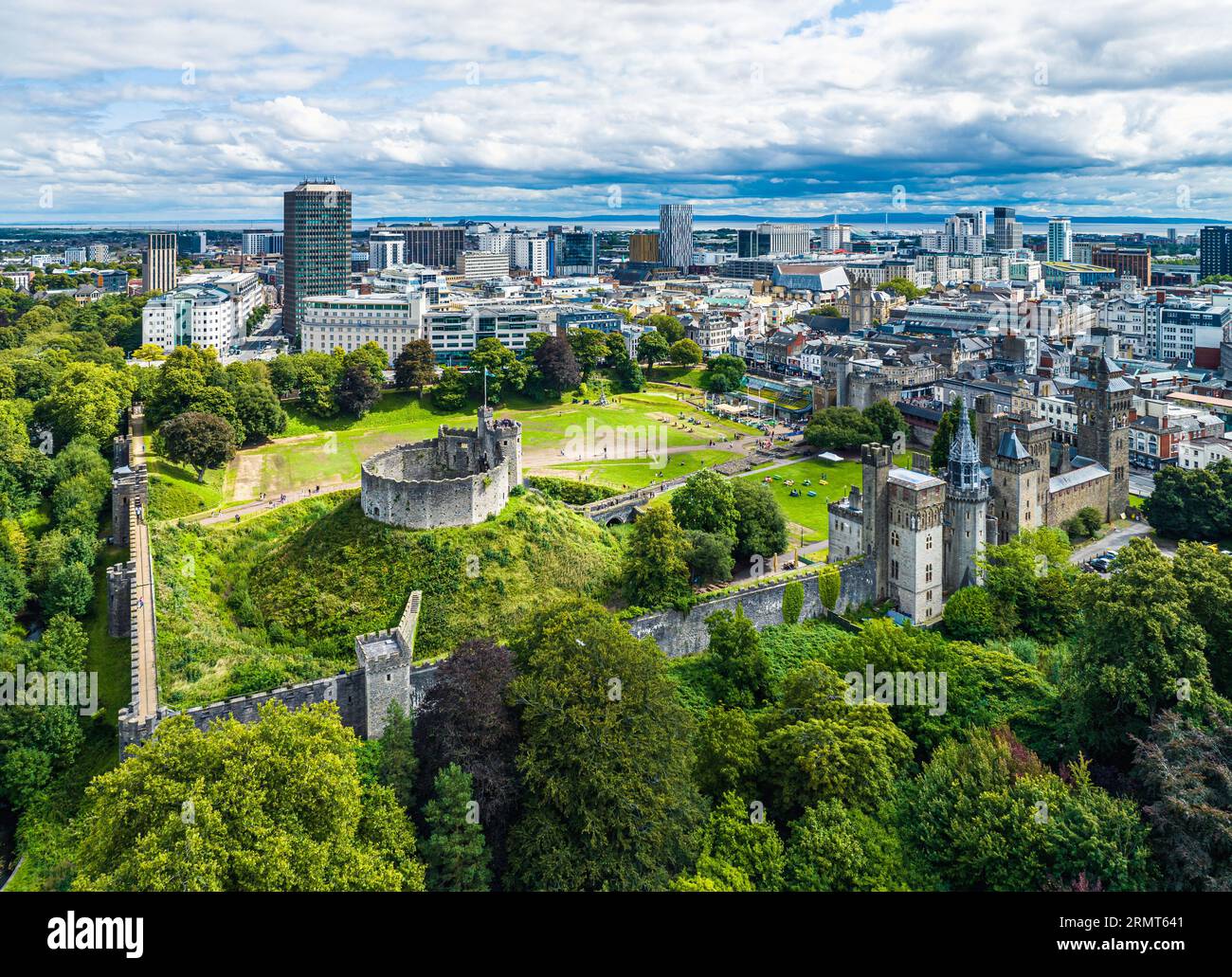 Cardiff Castle from a drone, Cardiff, Wales, England, Europe Stock ...