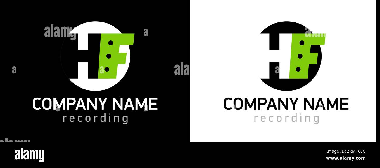 Logo Emblem Monogram HF. letter HF in black circle. White and green ...