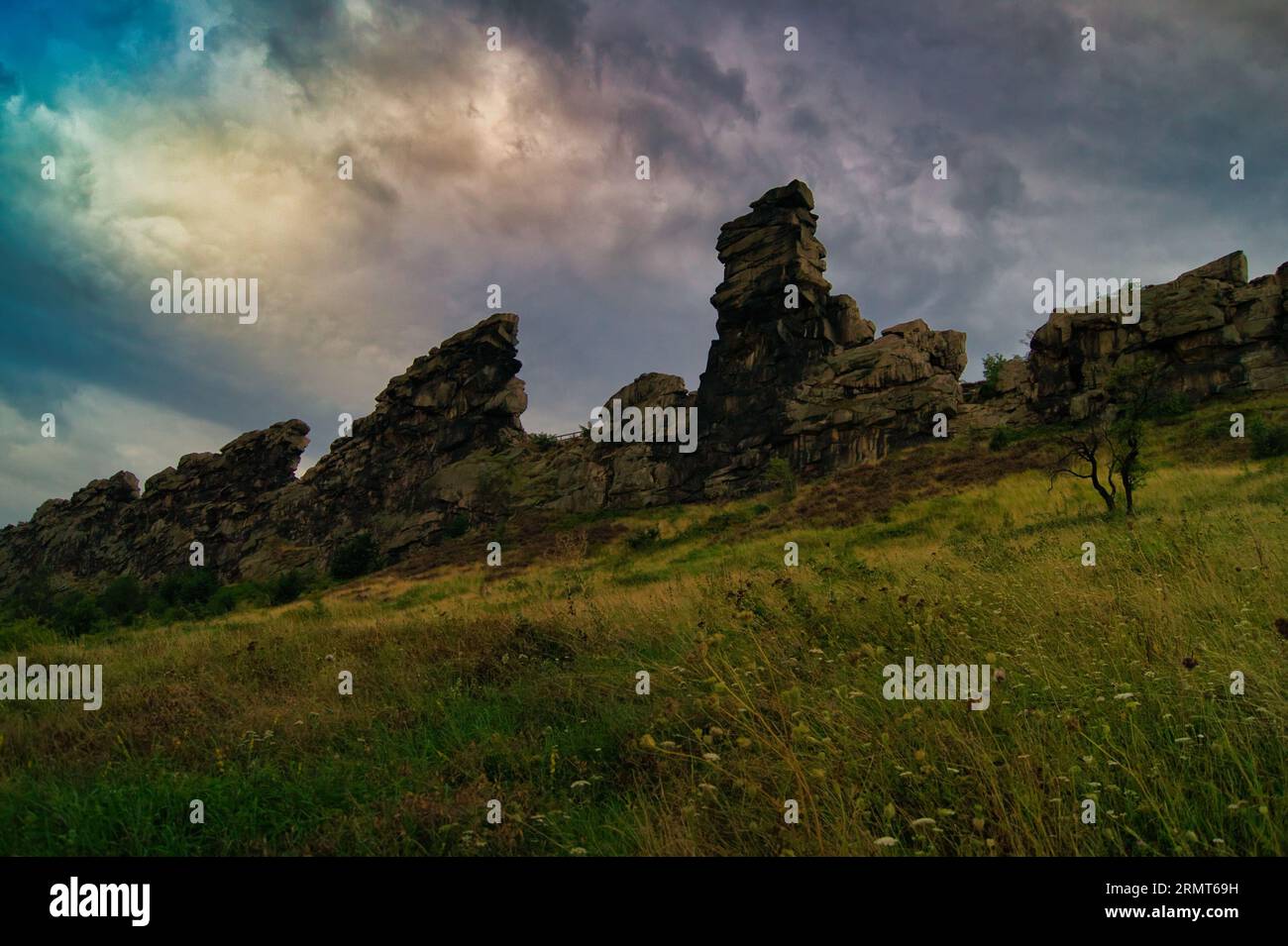 A dramatic sunrise view at the Devil's Wall, a rock formation located ...