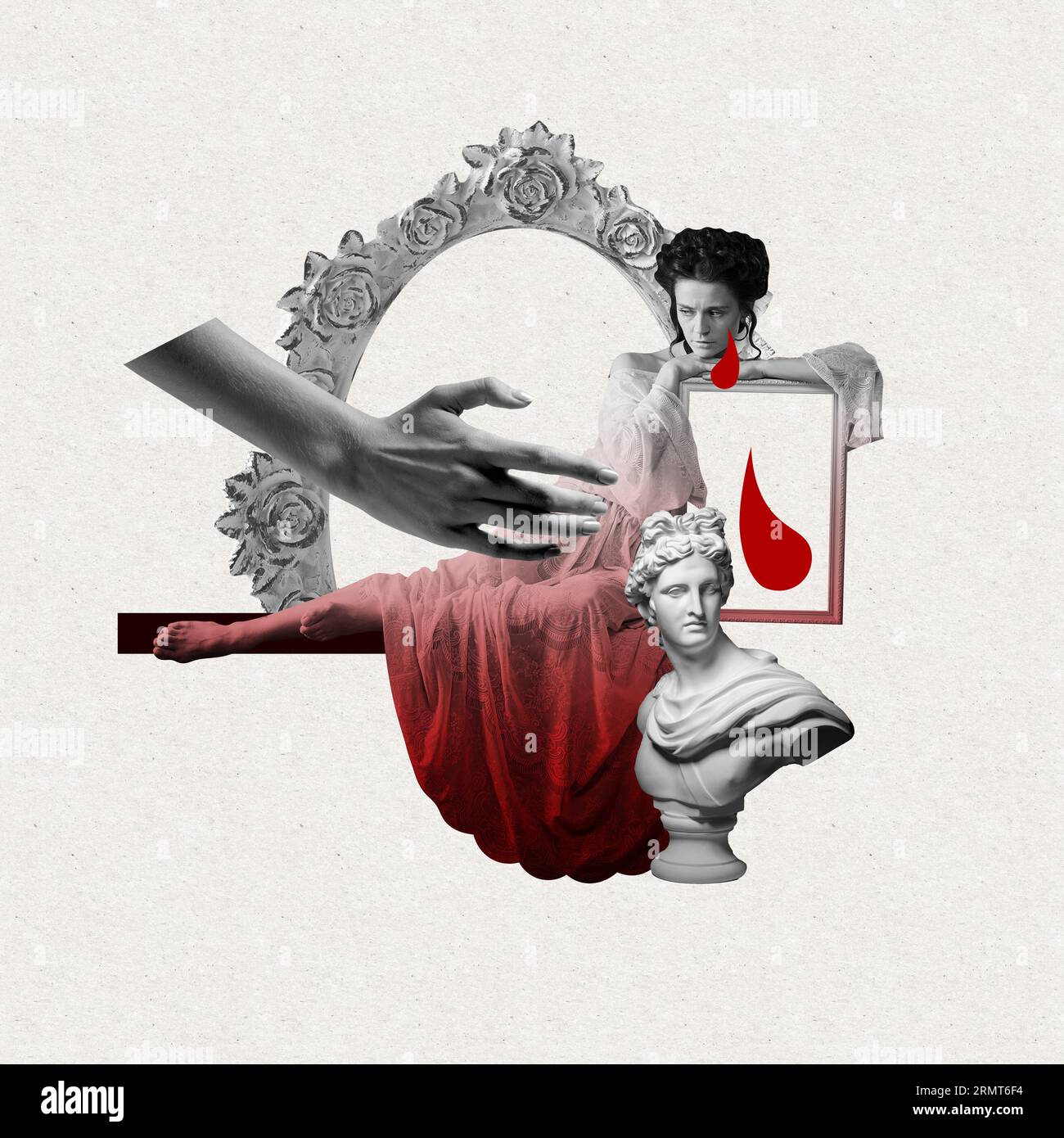 Elegant young woman in image of vampire holding picture frame with ...