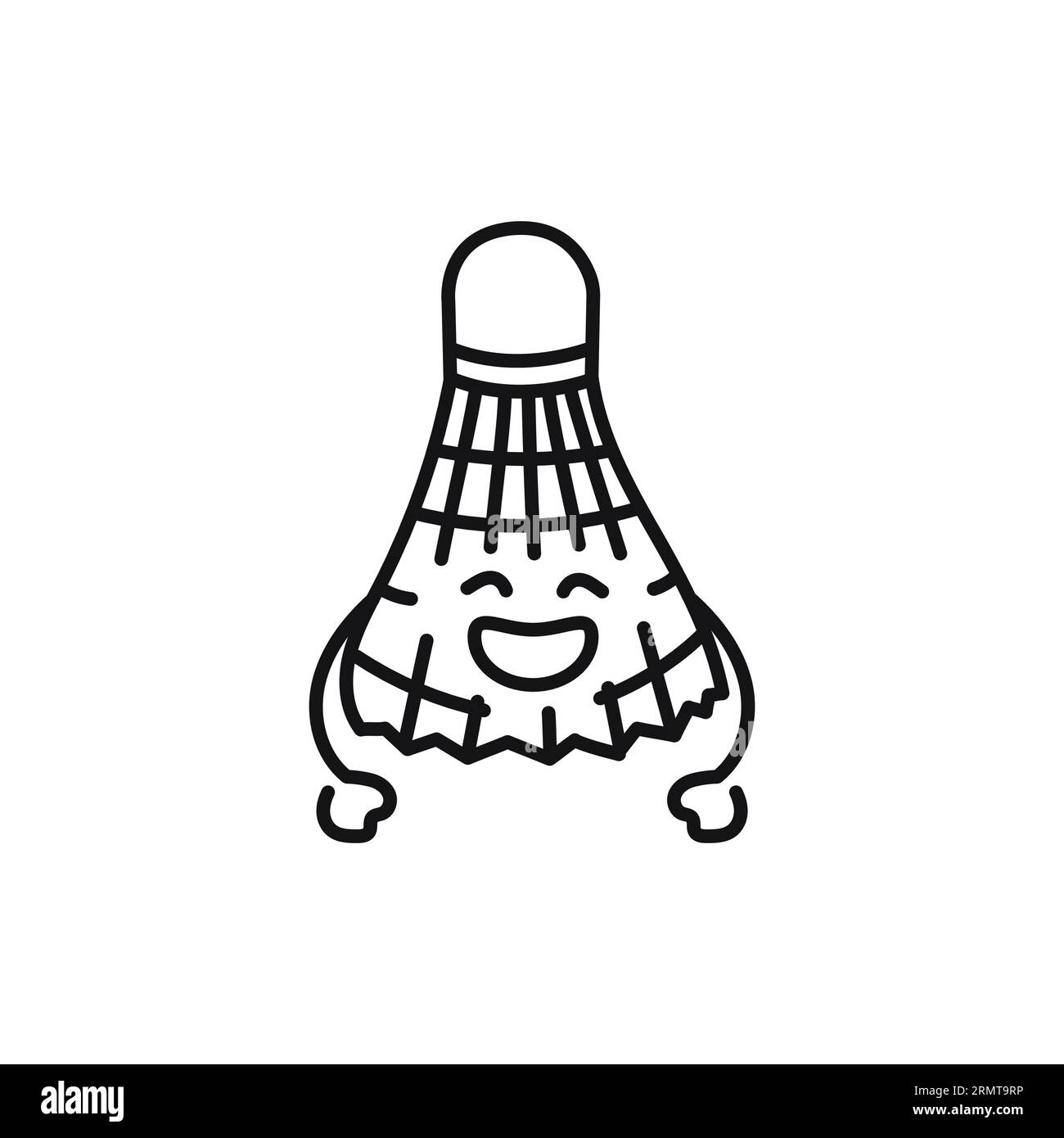 Funny cute happy badminton ruffle black line icon. Kawaii character ...