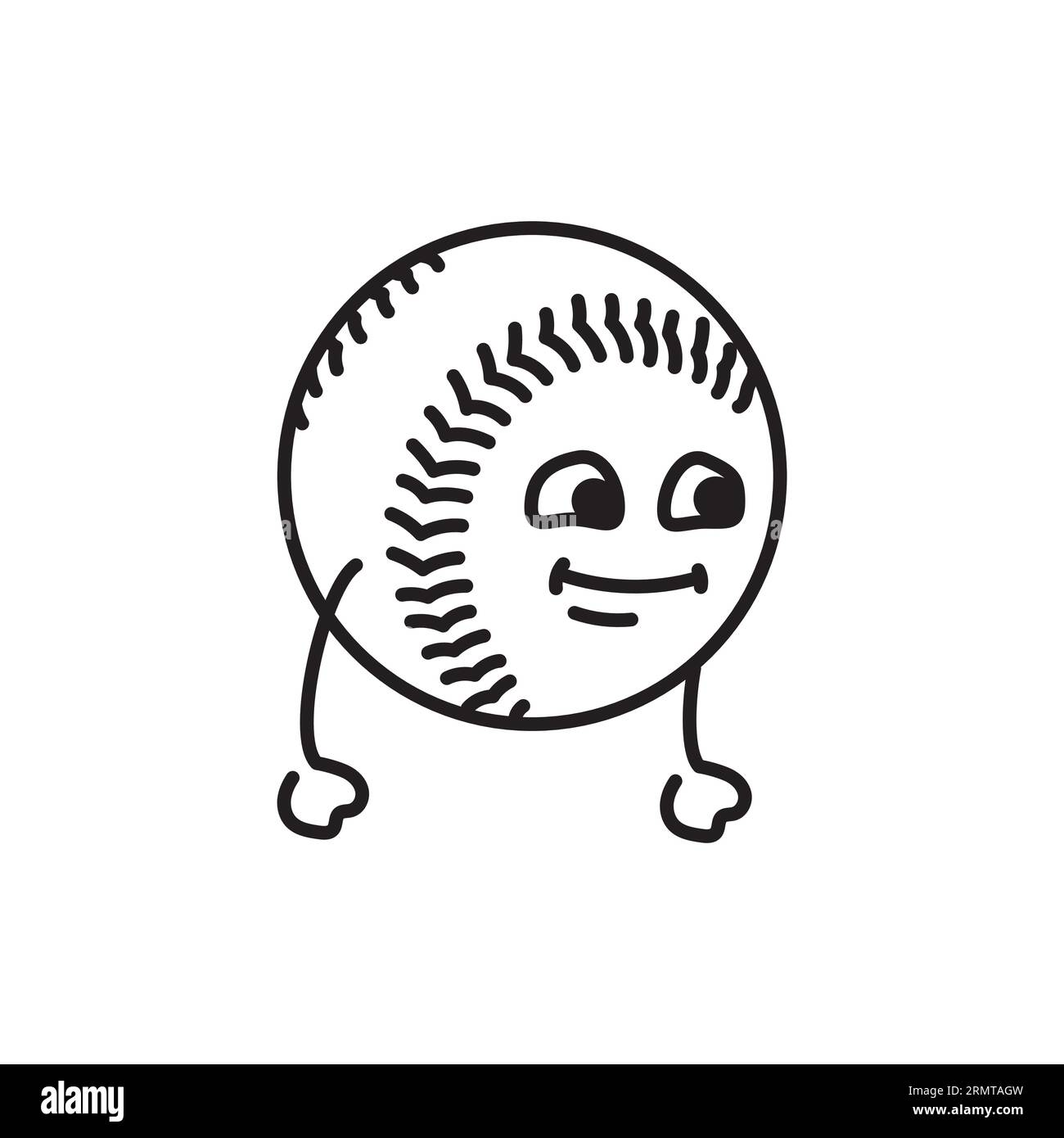 Funny cute happy softball black line icon. Kawaii character ...
