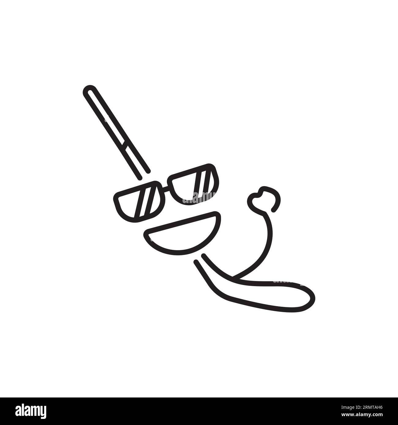 Funny cute happy hockey stick black line icon. Kawaii character ...