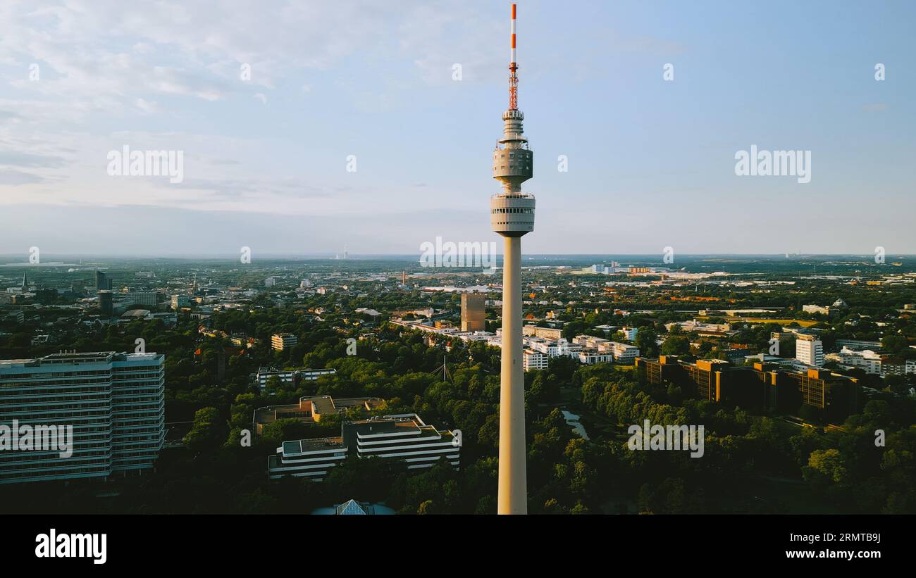 Aerial view cityscape Florianturm or Florian Tower telecommunications ...