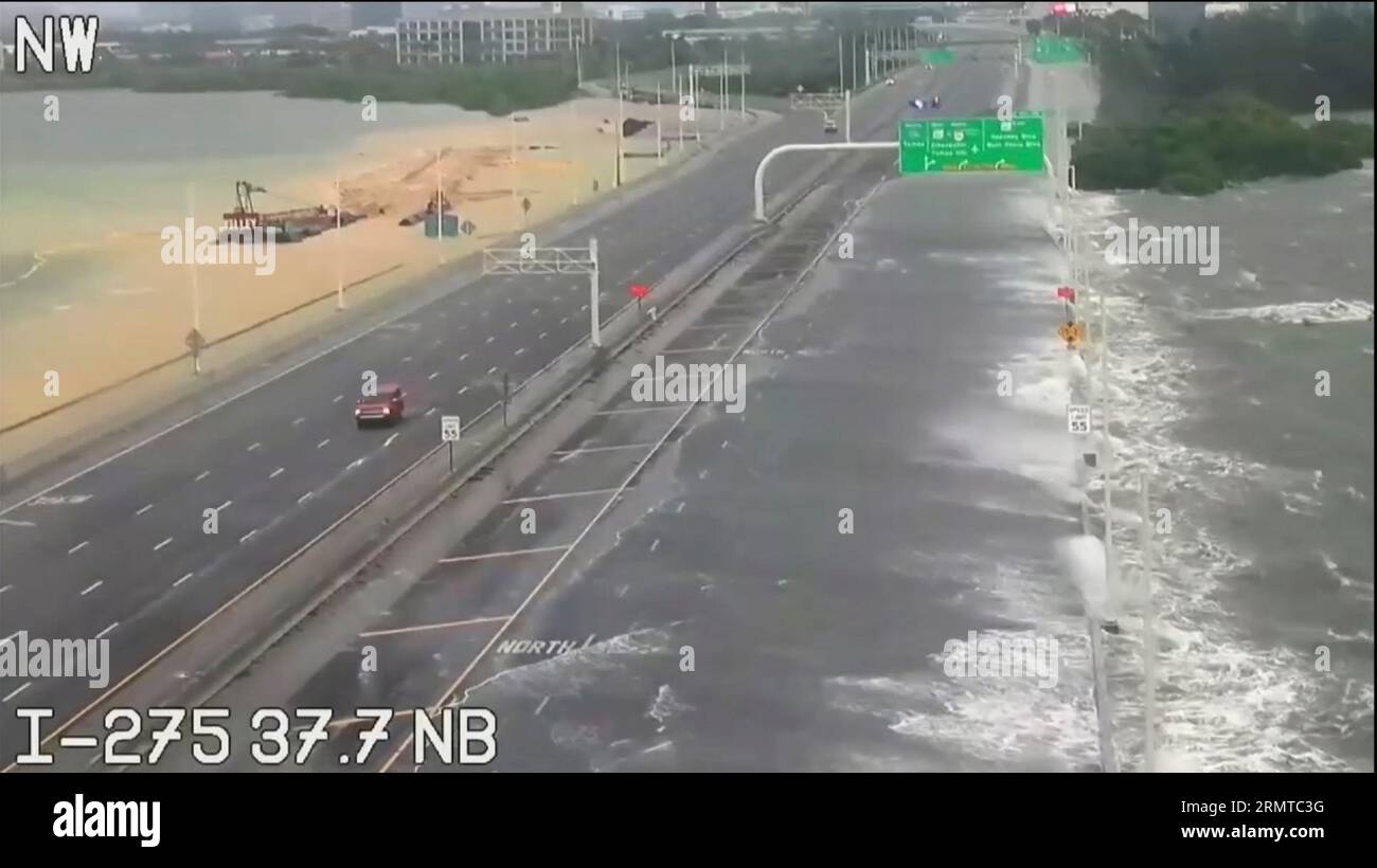 This photo provided by FDOT shows flooded interstate 275 Over Tampa Bay ...