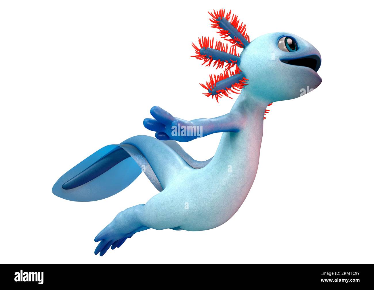 3D rendering of a cute blue toon axolotl isolated on white background ...