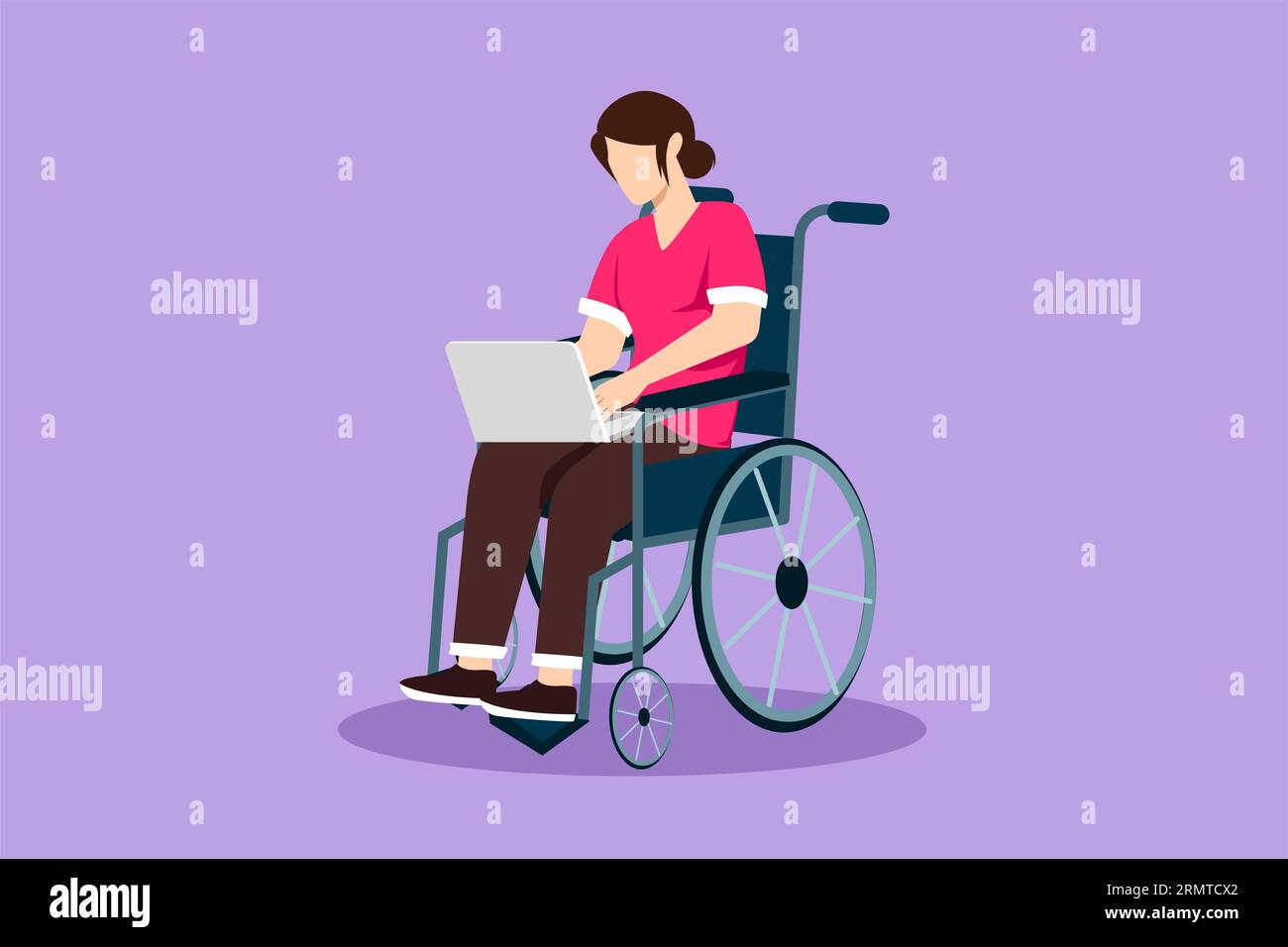 Character flat drawing of disabled woman working with laptop in ...