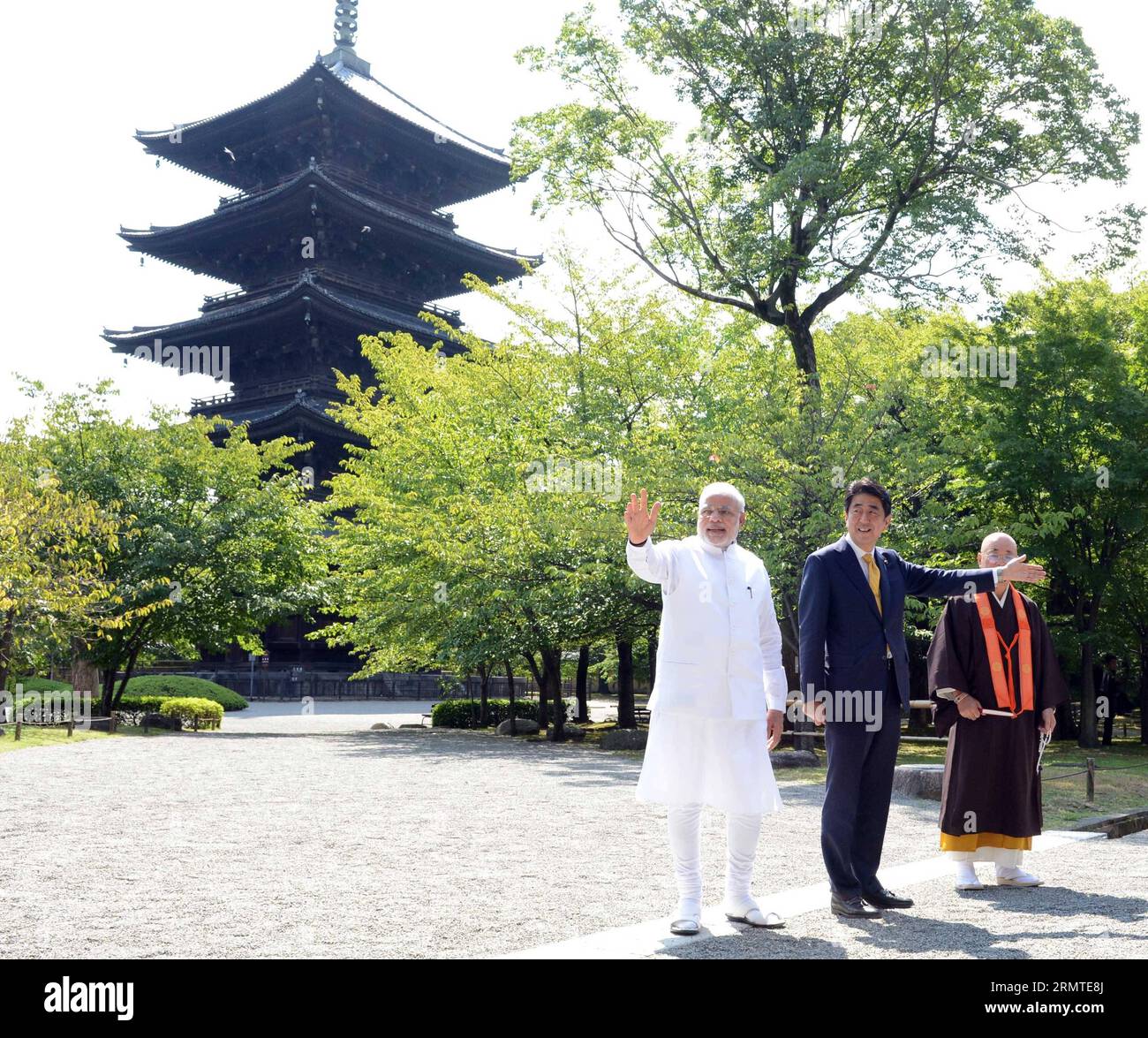 Indian Prime Minister Narendra Modi (1st L), accompanied by his ...
