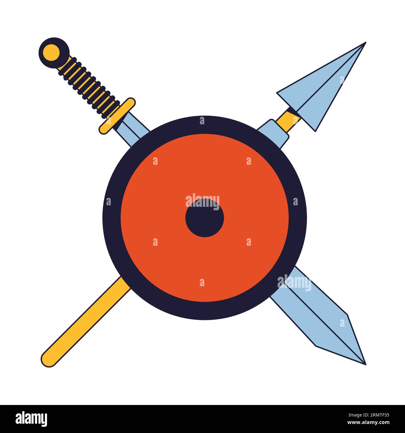 Crossed Medieval Weapon Behind Shield Flat Line Color Isolated Vector Object Stock Vector Image
