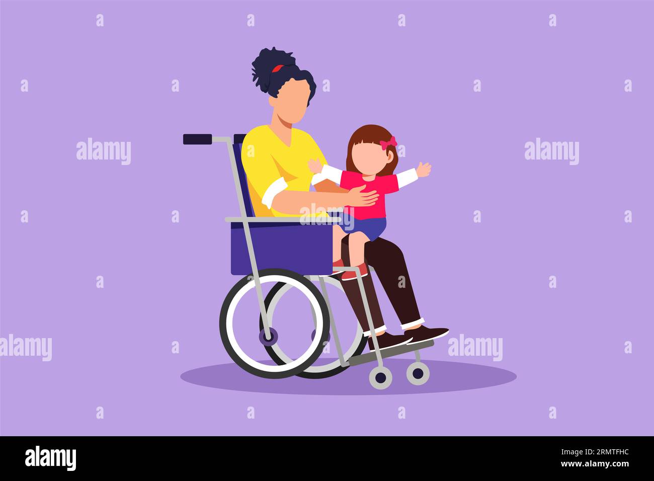 Graphic flat design drawing happy disabled mother with her child ...